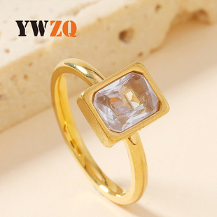 韩版时尚戒指女镶长方形锆石戒指百搭设计指环不锈钢饰品厂家批发-阿里巴巴