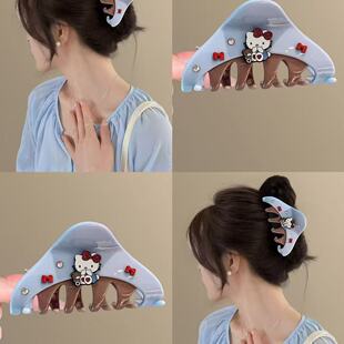 甜美KT猫闪钻抓夹可爱蝴蝶结高级感盘发鲨鱼夹韩系后脑勺发抓头饰-阿里巴巴