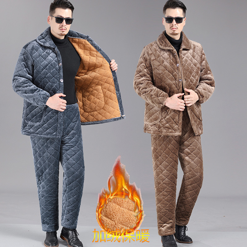 パジャマとベルベットの厚い冬の牛乳のベルベットの保温セット高級男性は綿を挟んで家庭服を着ることができる2セット | | 7sGood通販