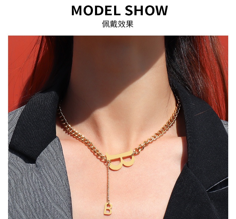 Wholesale hip-hop thick chain b letter necklace - Nihaojewelry