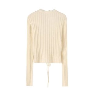 SW323-24夏季新款 法式气质休闲蕾丝拼接领口抽绳收腰长袖针织衫-阿里巴巴