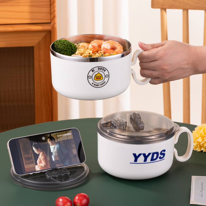 带盖泡面杯304不锈钢手柄碗可滤水宿舍学生大容量泡面碗一件代发-阿里巴巴