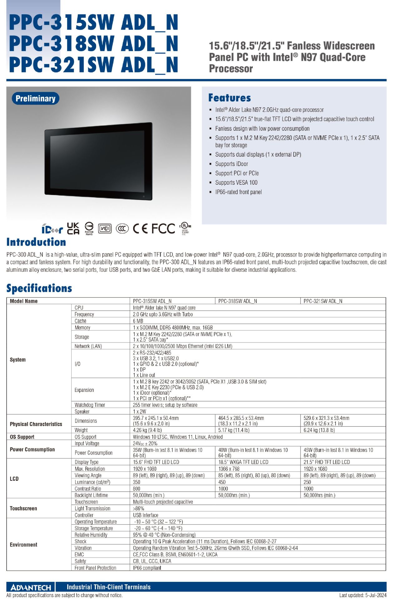 PPC-321SW-PN9A 研华21.5英寸无风扇宽屏电脑，N97处理器 低功耗-阿里巴巴