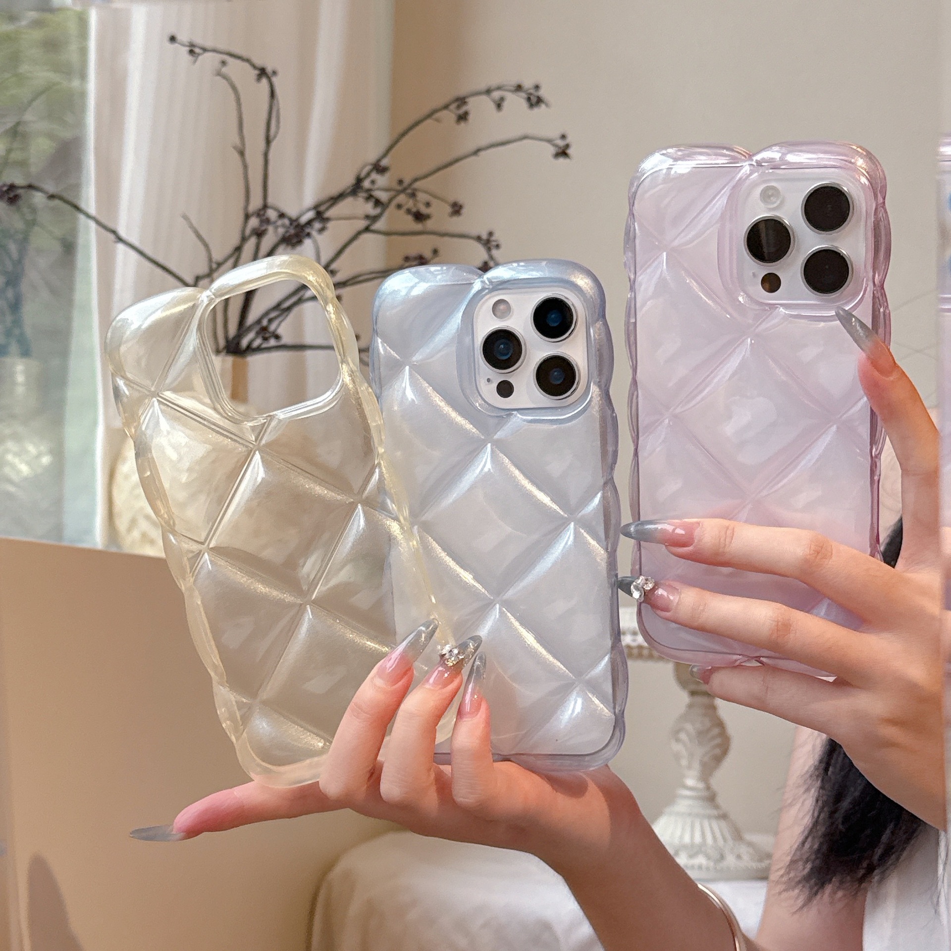 透明闪粉菱格适用iphone16/15promax手机壳苹果14/13防摔保护套12-阿里巴巴