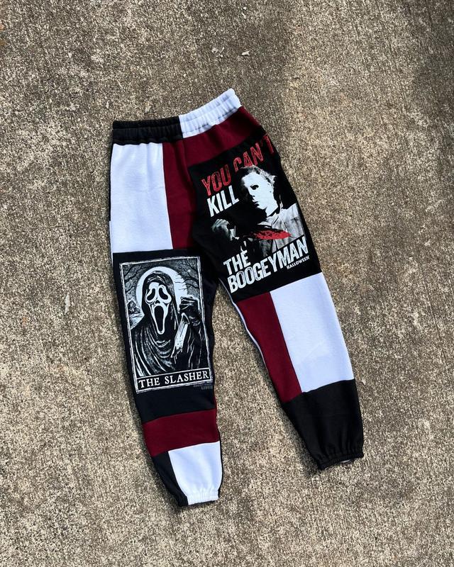 款Halloween Patchwork Joggers Horror Movie Sweatpants-阿里巴巴
