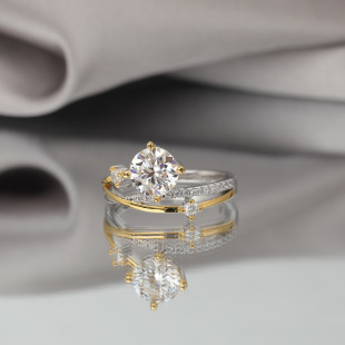 番禺现货 星轨莫桑石女款戒指1克拉S925银镀金 钢印AU750-阿里巴巴