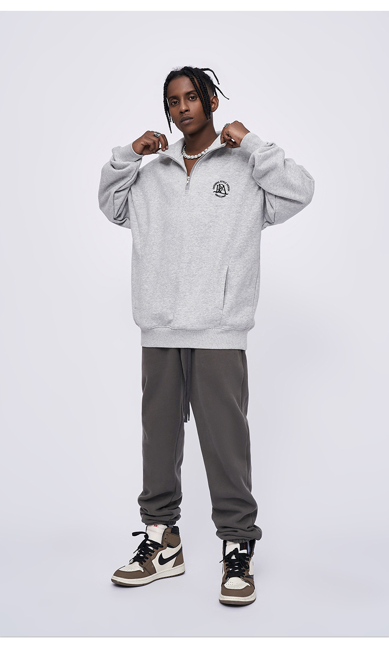 RFSD男装|2023秋冬新款380g刺绣翻领半拉链卫衣男宽松POLO领上衣-阿里巴巴