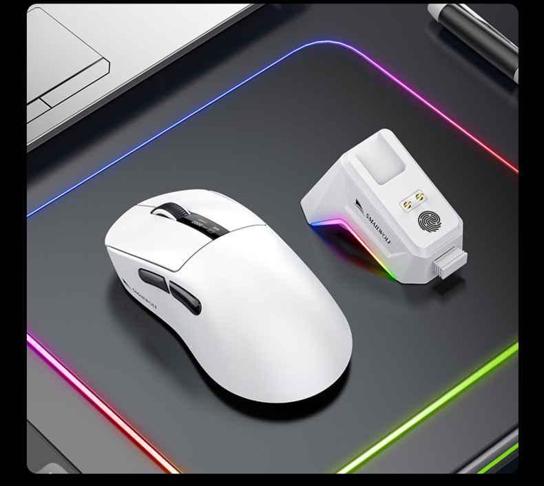 斯迈狼M6三模无线蓝牙鼠标轻量化PAW3311电竞游戏充电RGB座充鼠标-阿里巴巴