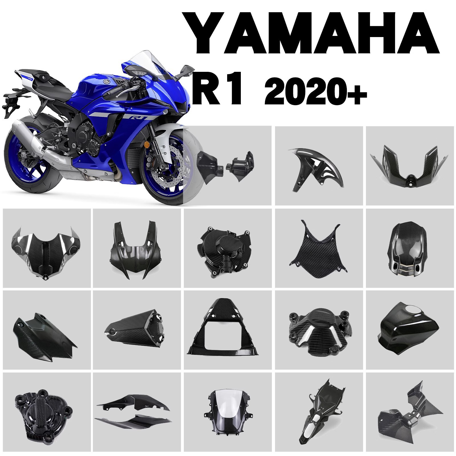 适用YAMAHA雅马哈R1 摩托车改装碳纤维外壳整流罩侧板 真碳 2020+-阿里巴巴