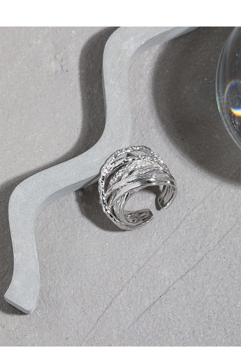 112韩版ins小众设计感多层线条缠绕纹理质感S925纯银开口戒指女-阿里巴巴