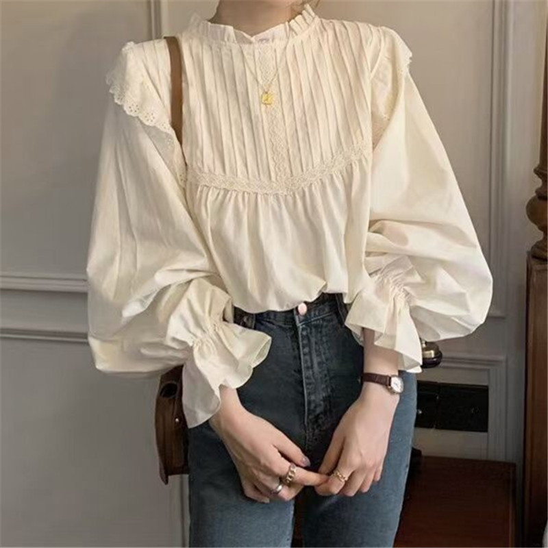 2023新款法式泡泡长袖衬衫女设计感小众港风复古百搭洋气上衣-阿里巴巴