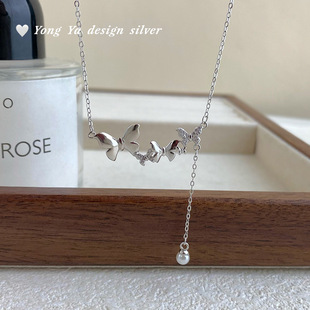 S999足银ins风五个蝴蝶项链女小众设计感轻奢韩版森系锁骨链代发-阿里巴巴