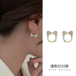 榕树下S925银日韩蝴蝶结耳扣耳环女甜美小众闪钻耳圈耳饰春夏新品-阿里巴巴