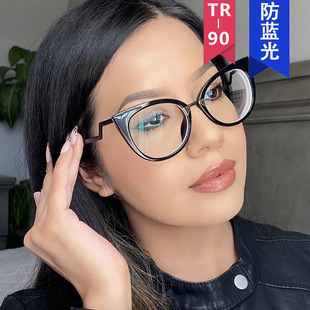 欧美猫眼平光镜TR90防蓝光ins个性2022新款大框眼镜框凹造型弯腿-阿里巴巴