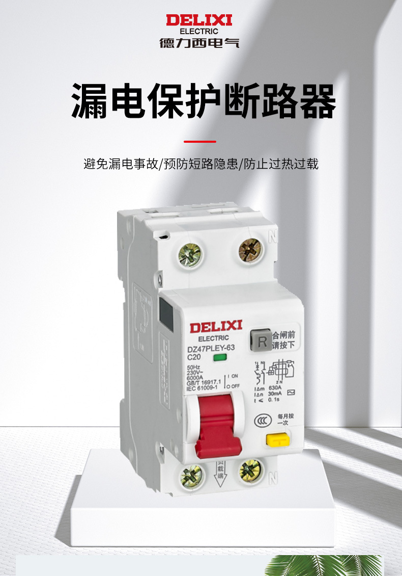 德力西小型漏电成DZ47PLES 1P+N 2P保护开关断路器家用触电保护器-阿里巴巴