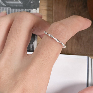 0051韩版ins风小众设计双层线条缠绕麻花戒指纯银S925女开口百搭-阿里巴巴