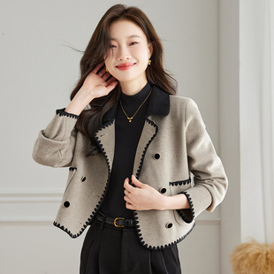 现货！短款小香风双面尼秋冬季新款小个子毛呢外套不起球 W5201-阿里巴巴