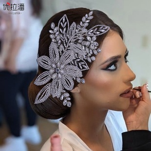 优拉潘 HP427欧美盘发编发头饰手工编制叶子新娘发饰奢华水钻发箍-阿里巴巴