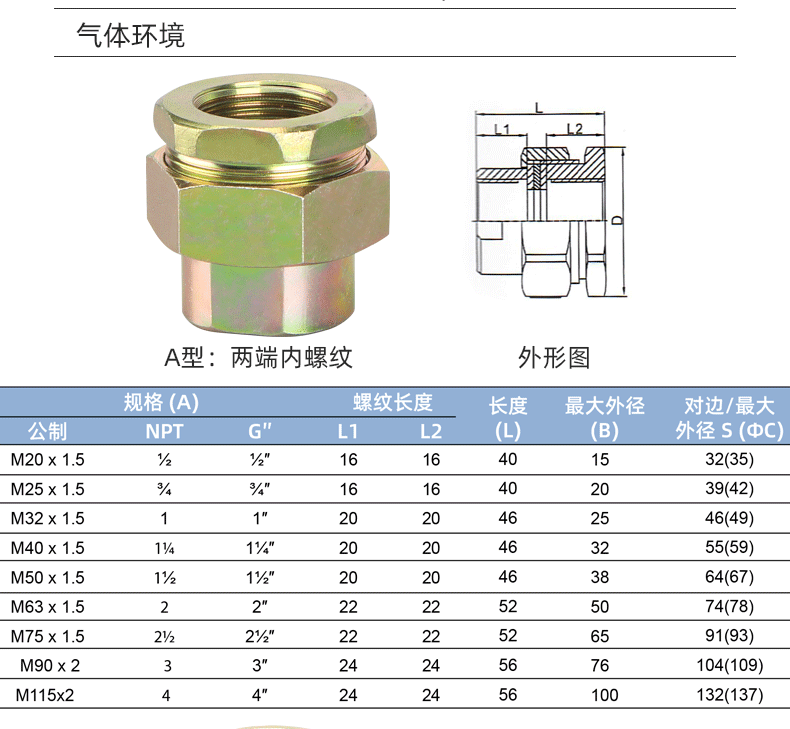 BHJ防爆活接头G3/4内外螺纹金属六方内丝接头6分DN20螺纹一内一外-阿里巴巴