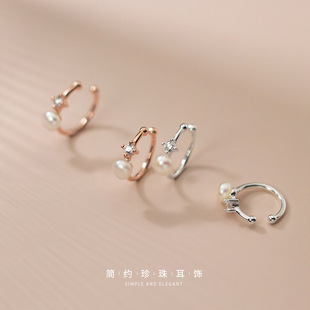 纳兰 S925银简约风淑女单钻珍珠耳夹气质优雅无耳洞耳饰女G8274-阿里巴巴