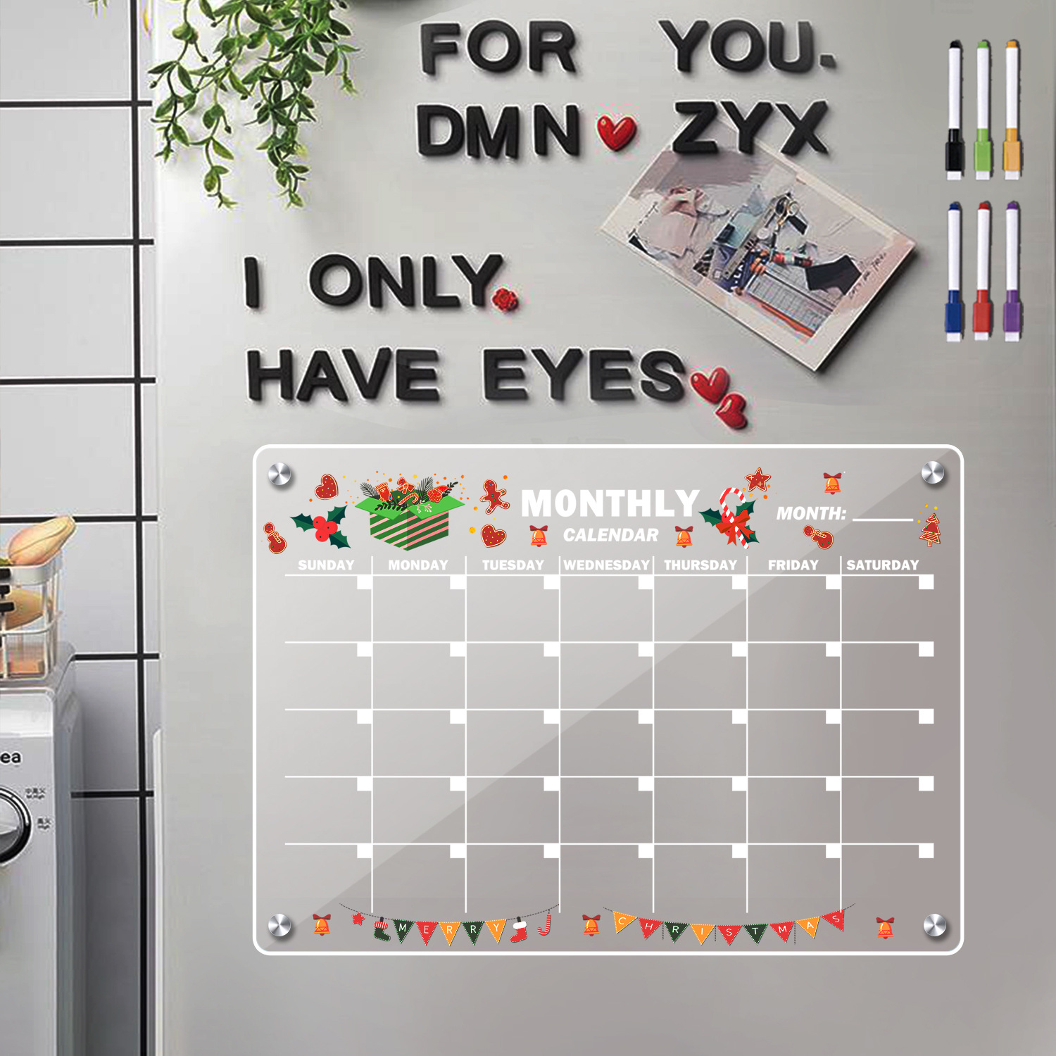 TM_A005亚克力透明磁吸月计划记事板留言圣诞节可擦写磁性冰箱贴-阿里巴巴