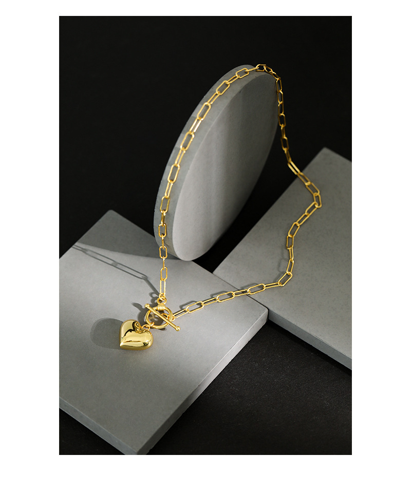 XA384韩版心形颈链ins小众简约OT扣链条设计感S925纯银爱心项链女-阿里巴巴