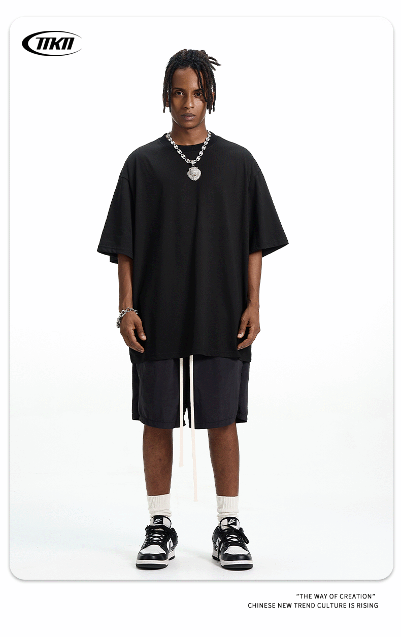 11KN美式复古纯色T恤高街vibe潮牌重磅短袖宽松Cleanfit男装上衣-阿里巴巴