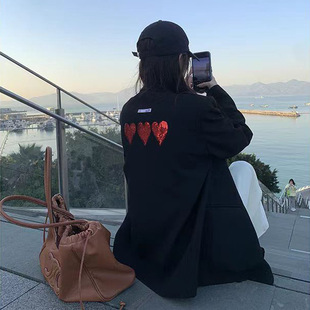 XZ159-西装外套女大码女装胖MM200斤爱心珠片绣花宽松西服-阿里巴巴