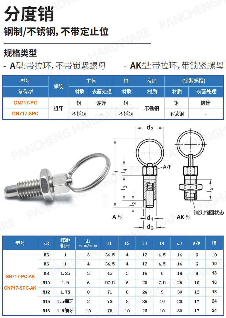 GN717 拉环分度销碳钢镀锌定位柱定位销子旋钮柱塞弹簧销轴-阿里巴巴