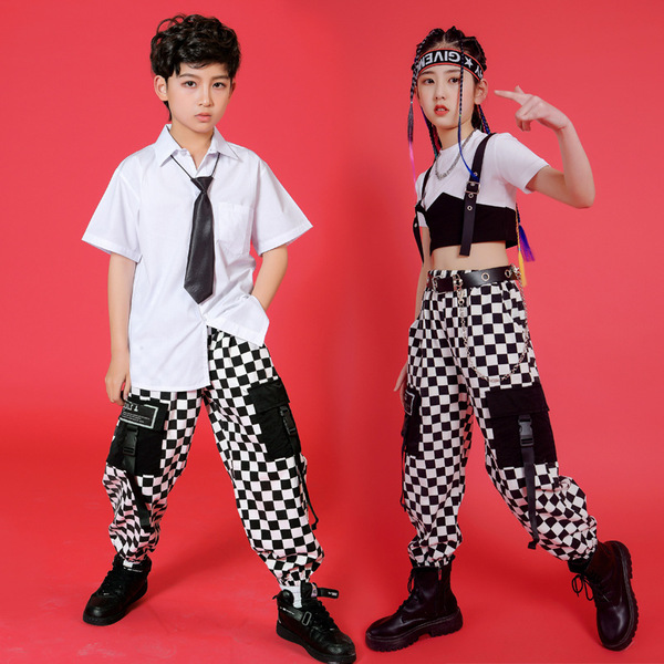 Black white plaid rapper Jazz dance performances outfits of the girls ...