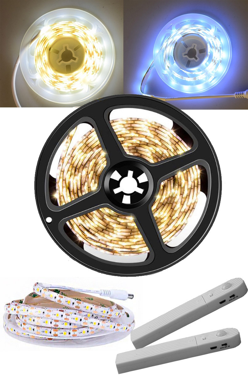 智能人体感应灯带 led红外感应小夜灯 5V电池盒卧室衣柜橱柜灯条-阿里巴巴