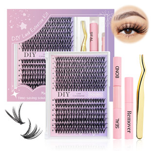 diy lash extension kit 亚马逊单簇分段式延长套装自然D曲假睫毛-阿里巴巴