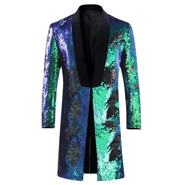 Green blue sequin jazz dance blazers for men singers magician host ...