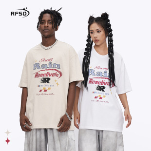 RFSD男装|手绘字母印花T恤2024春夏新品潮牌街头宽松百搭短袖男-阿里巴巴