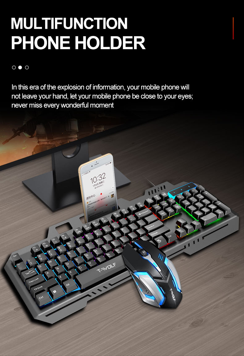 T-WOLF雷狼TF600键鼠套装有线USB发光keyboard铁板钢板T16键盘-阿里巴巴