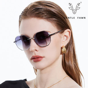S33141时尚无框太阳镜女金属多边形防晒墨镜素颜百搭出行防晒眼镜-阿里巴巴