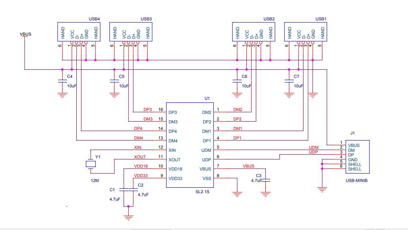 SL2.1s USB2.0 4口HUB芯片 SL2.1A 拓展坞接口一拖四可替代FE1.1S-阿里巴巴