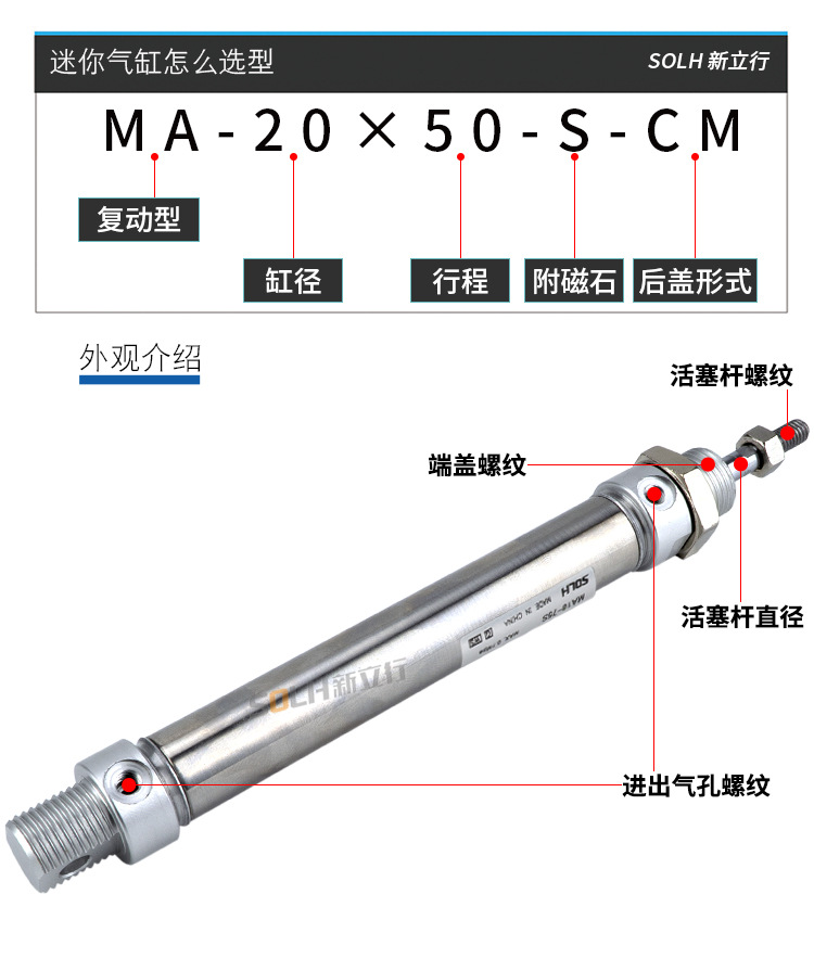 小型气动不锈钢迷你气缸MA16/20/25-25/50/75/100/125/200-S-CA-阿里巴巴