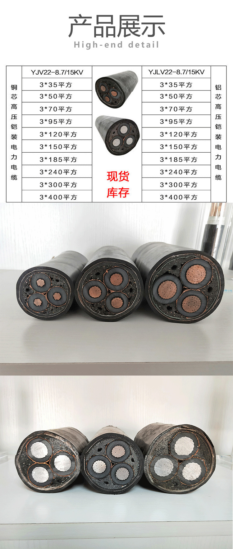 ZRYJV22-8.7/15KV-3*120 厂家直销现货 阻燃高压铜芯铠装电力电缆-阿里巴巴