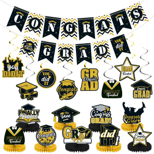 新品跨境毕业季派对congrats grad装饰道具 毕业典礼拉旗蜂窝摆件-阿里巴巴