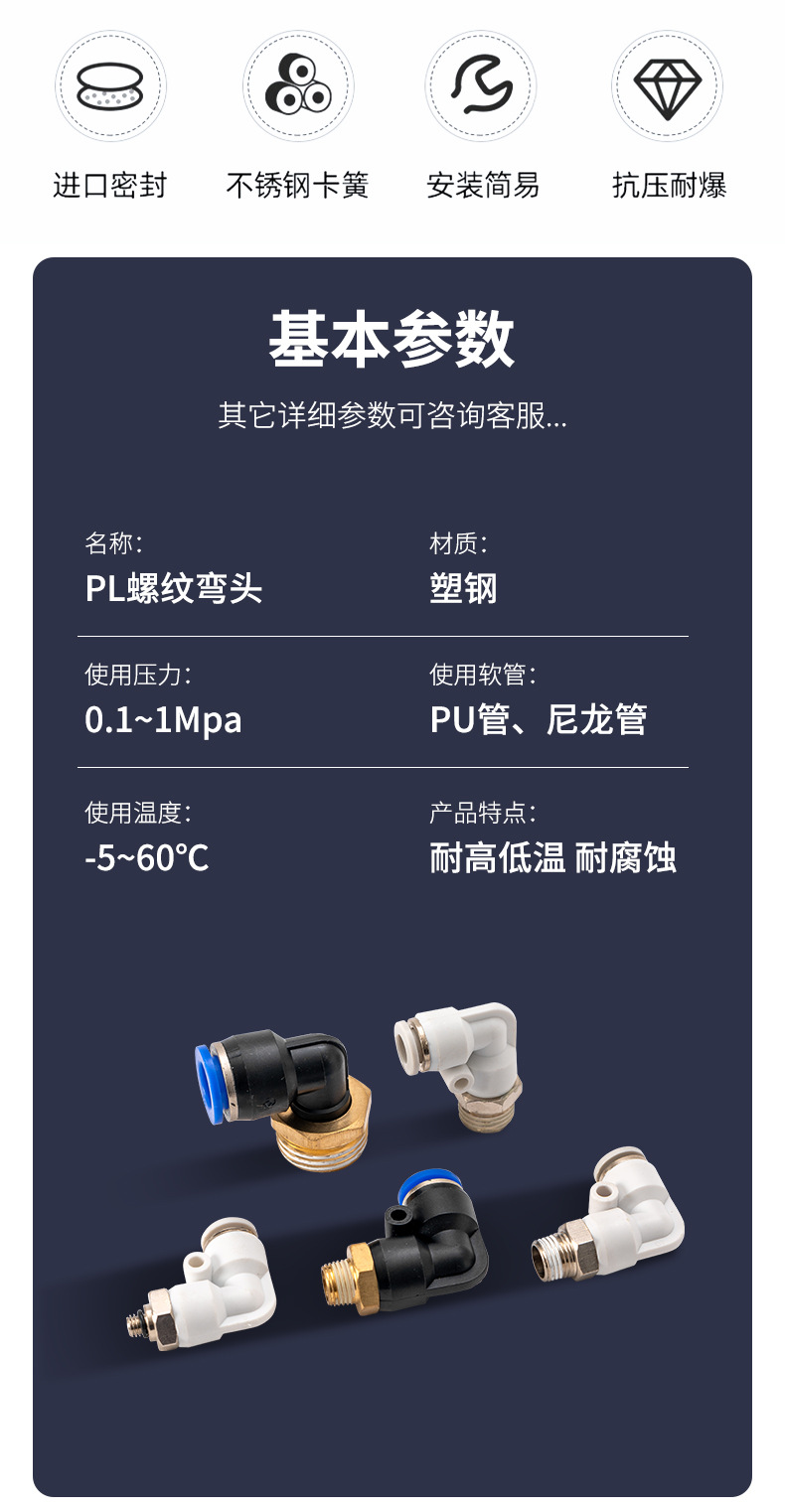 PL外螺纹弯头PL8-02快插气管PL6-01直角接头90度L型气缸铜接头快-阿里巴巴