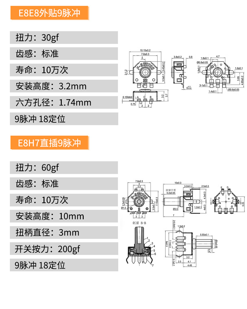 F-SWITCH智能手表编码器6P12脉冲增量式小型贴片编码器带开关-阿里巴巴
