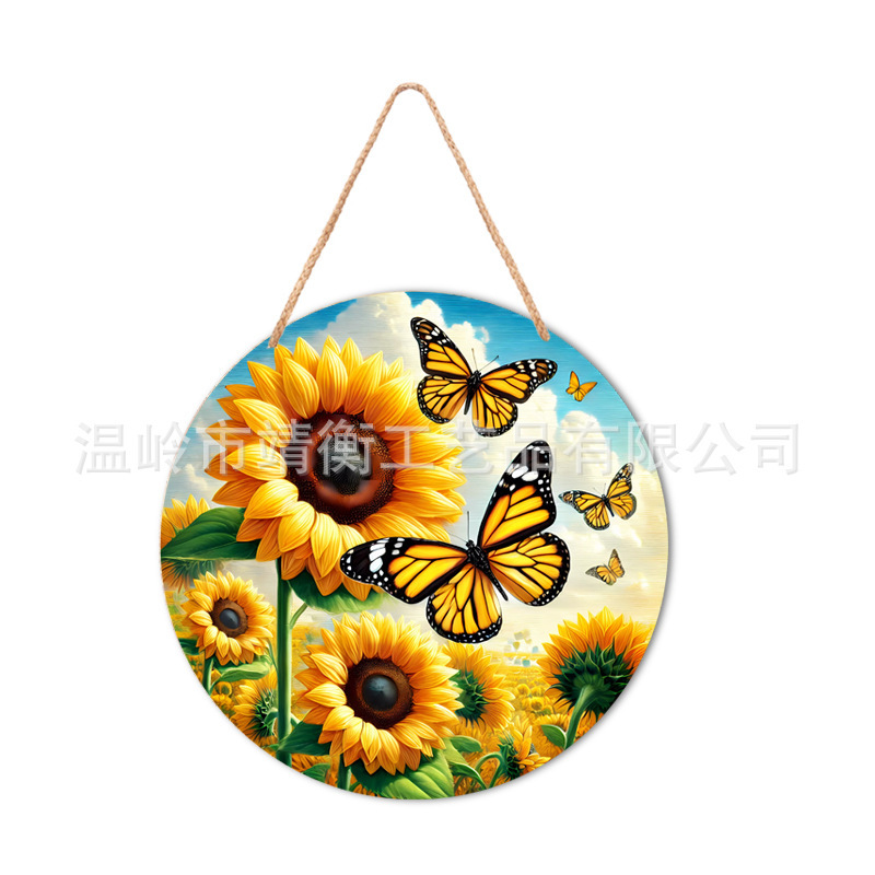 跨境热销春季创意圆形挂板家居木质前门挂牌农舍墙面装饰木板画-阿里巴巴