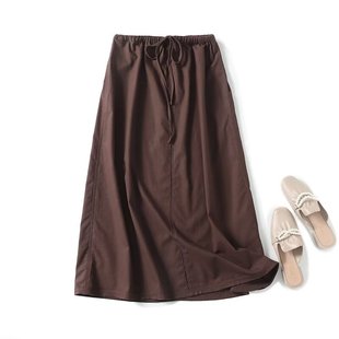 BM&MD&ZA新品女装法式通勤风复古色亚麻抽绳中长款裙05217100717-阿里巴巴