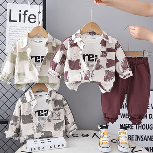 外贸新款男童洋气韩版套装宝宝春秋季时髦帅气婴儿童装三件套潮款-阿里巴巴