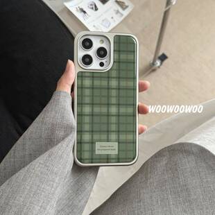 WOOWOOWOO小众ins复古绿色格纹手机壳适用iphone16promax苹果15新-阿里巴巴