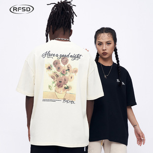 RFSD男装|花卉白墨印花T恤2024春夏新品街头潮牌宽松短袖男250g-阿里巴巴