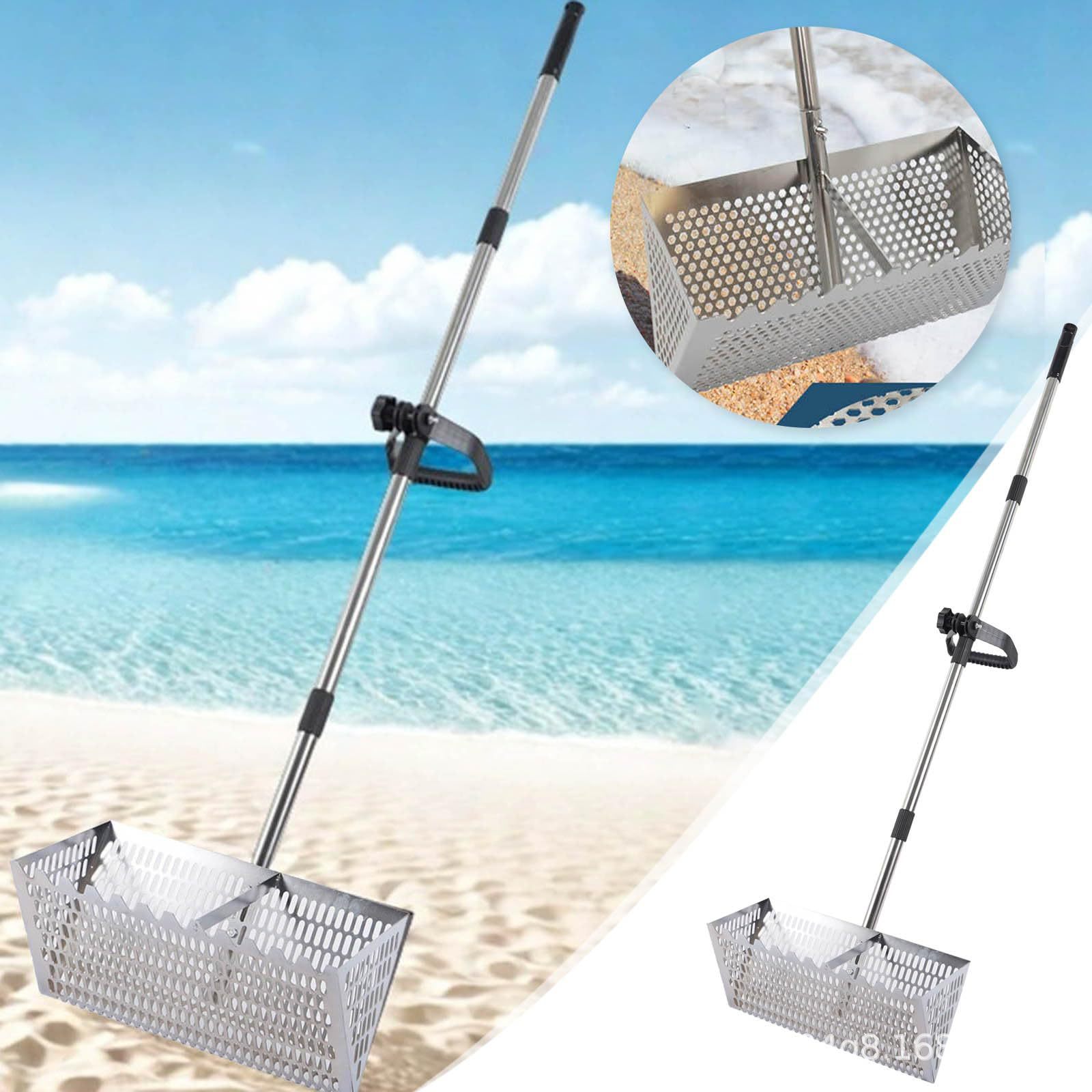 跨境亚马逊沙滩铲赶海耙金属不锈钢赶海铲多功能寻宝沙滩耙筛沙铲-阿里巴巴