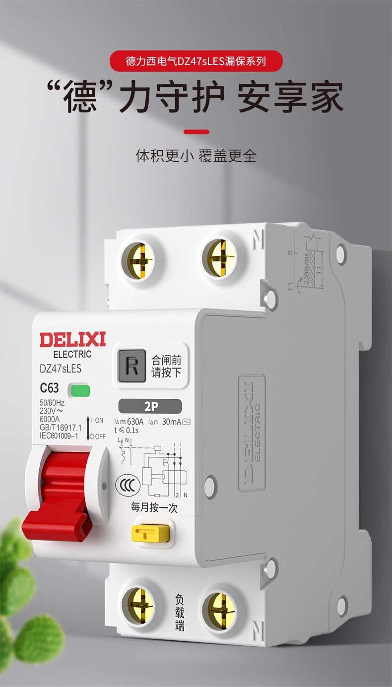 德力西DZ47sLES小型C型漏电保护断路器3P/3P+N/4P 2P双进双出上进-阿里巴巴