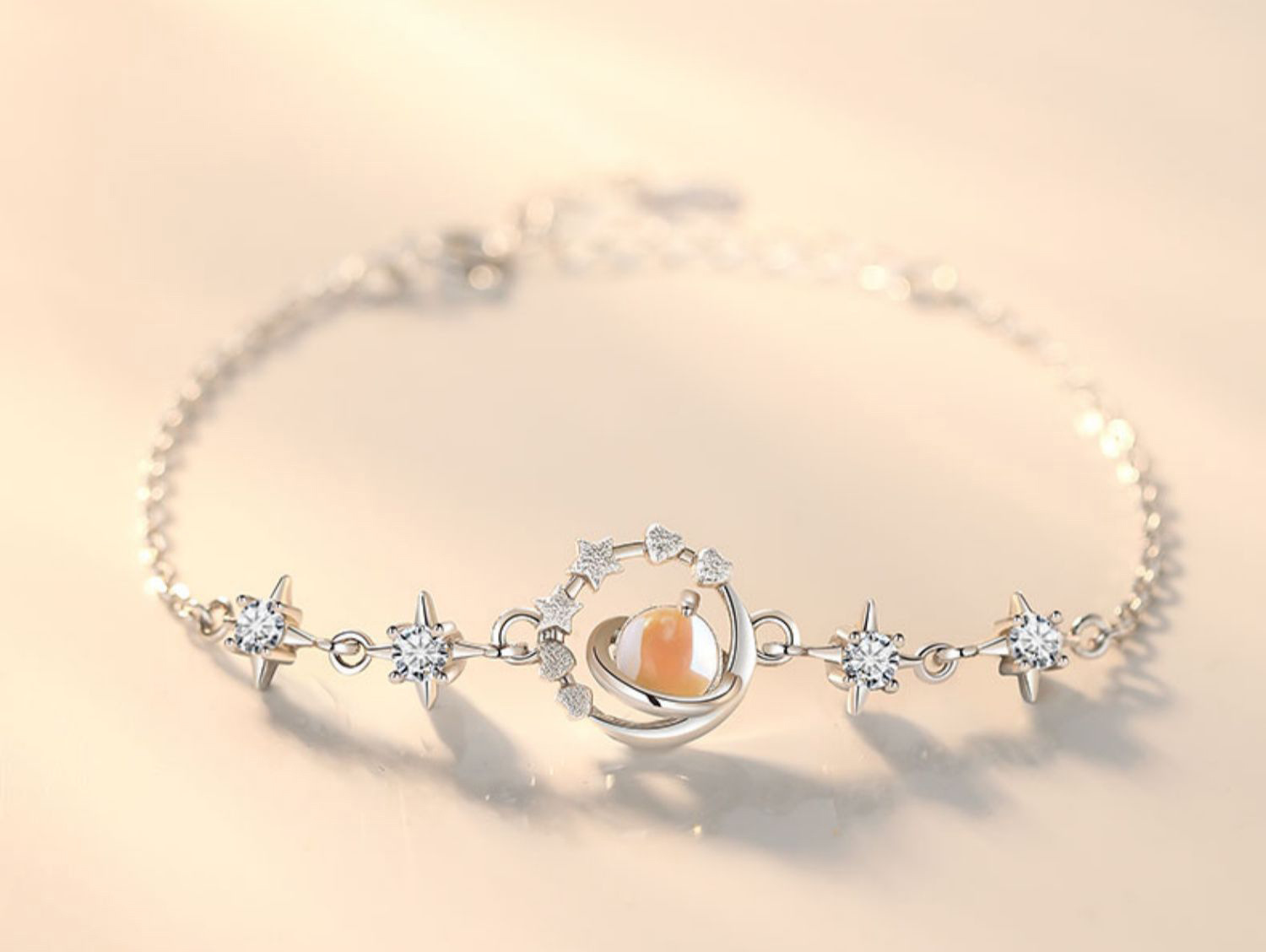 韩版S925银冥王星卡戎纯银手链女生款轻奢小众精致星球星星手镯-阿里巴巴